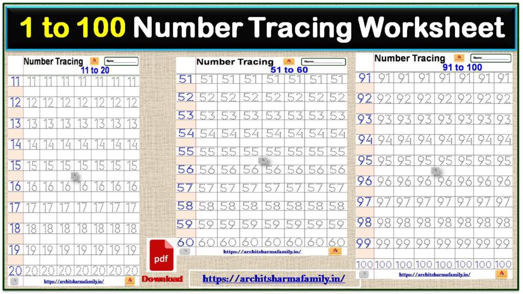 Number Tracing Worksheet 1 to 100 Pdf – Archit Sharma