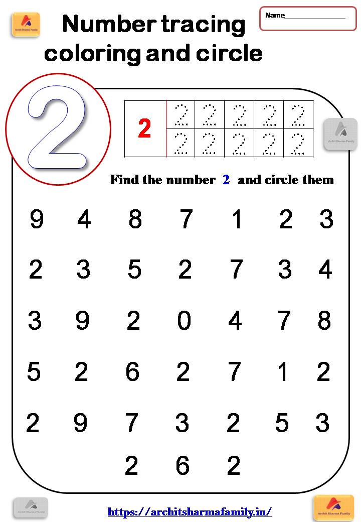 Number Tracing color and circle worksheet – Archit Sharma