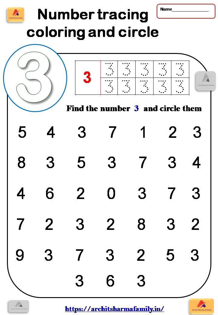 Number Tracing color and circle worksheet – Archit Sharma