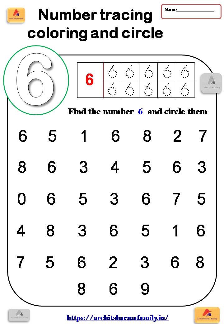 Number Tracing color and circle worksheet – Archit Sharma