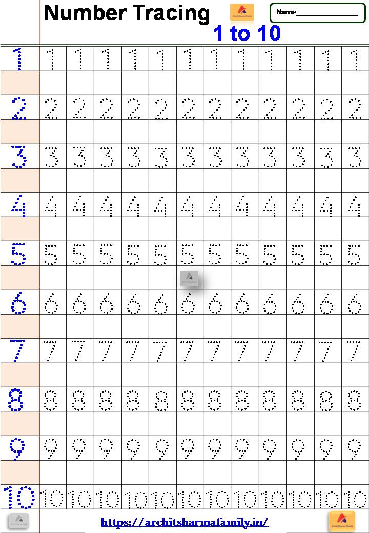 Number Tracing Worksheet 1 to 100 Pdf – Archit Sharma