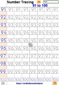 Number Tracing Worksheet 1 to 100 Pdf – Archit Sharma