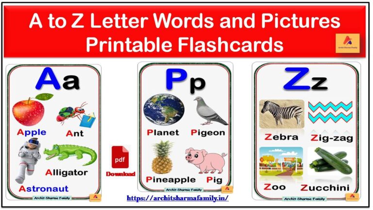 A to Z Letter Words and Pictures Printable Flashcards – Archit Sharma