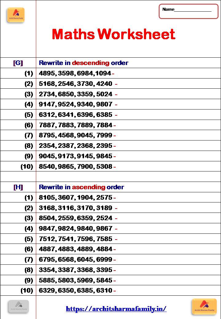 Class 3 Maths Worksheet – Archit Sharma