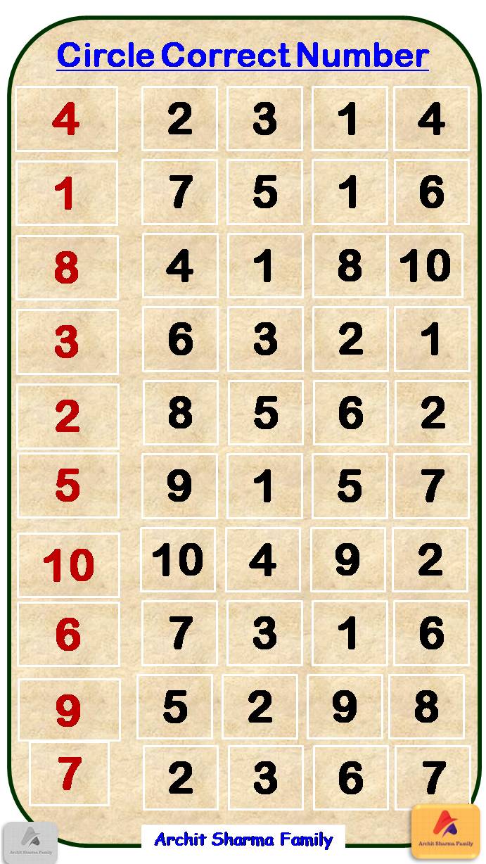 Circle the correct number & match number – Archit Sharma