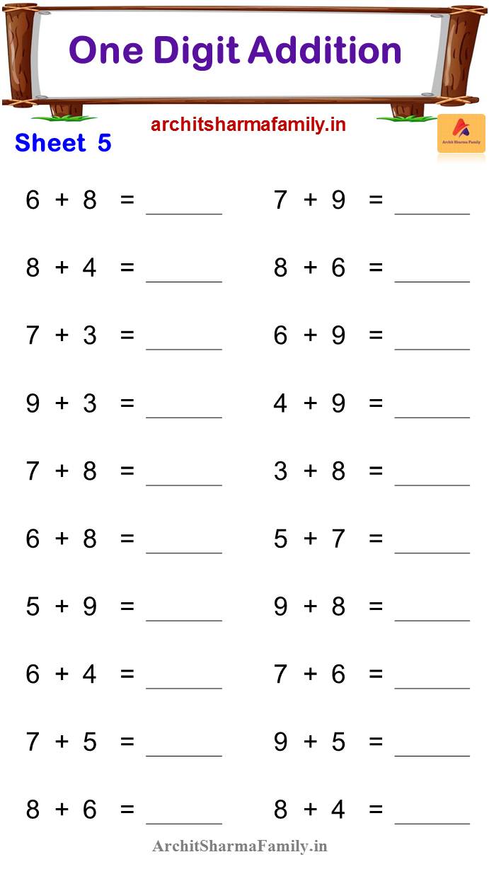 1 Digit Addition Worksheet pdf – Archit Sharma