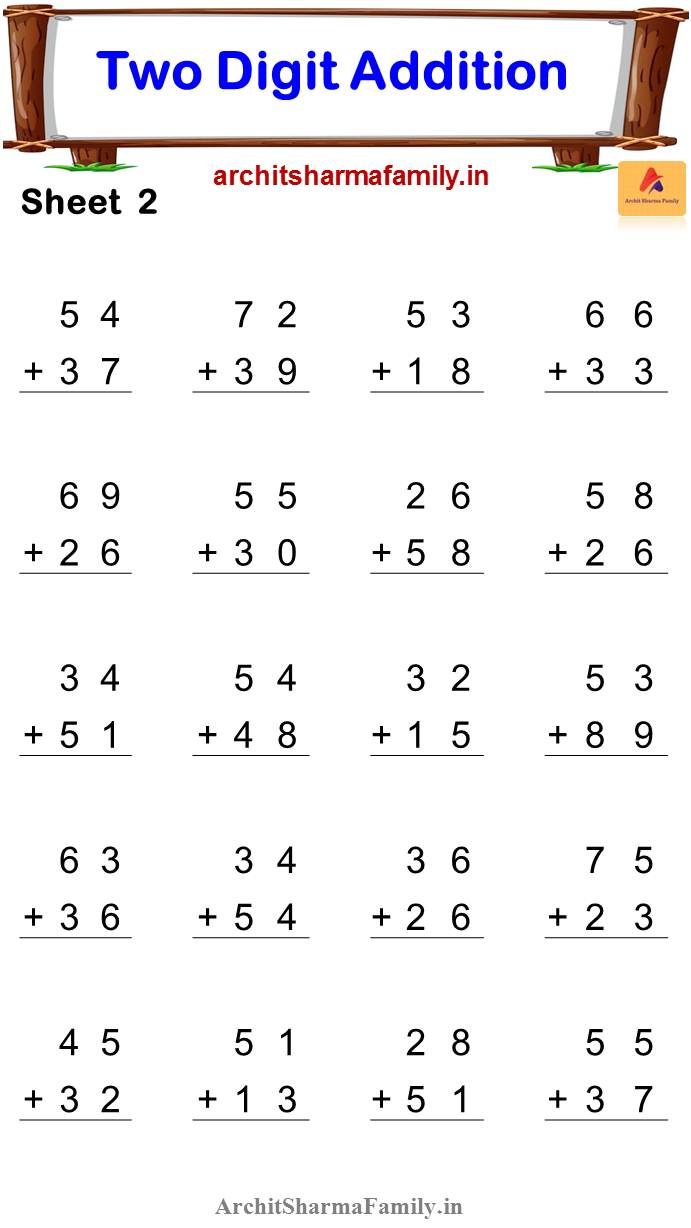 Two Digit Addition Worksheet pdf – Archit Sharma
