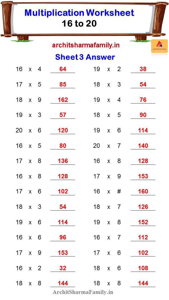 Printable Multiplication Worksheet 10 to 20 – Archit Sharma