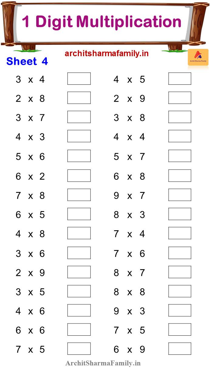 One Digit Multiplication Printable Worksheet – Archit Sharma