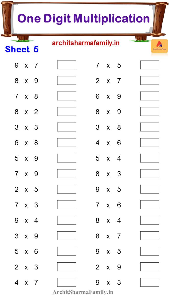 One Digit Multiplication Printable Worksheet – Archit Sharma